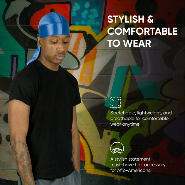 Premium Silky Satin Durag Extra Long and Wide Tails - Blue | Durags UK ...