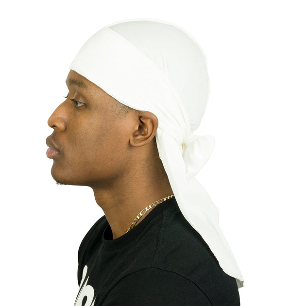 Roman-T Premium Velvet Durag - Long and Wide Tails - White
